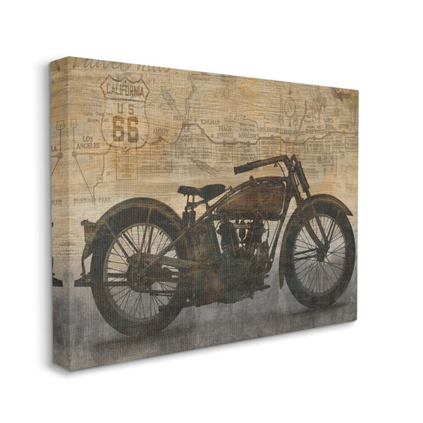 Williston Forge Jaydus Vintage Motorcycle Collage On Canvas by Dylan ...