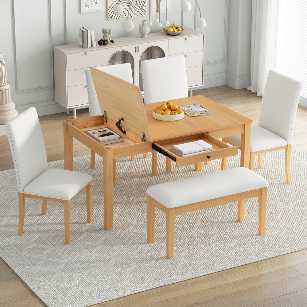 Red Barrel Studio® Farmhouse 6-Piece Dining Table Set with Storable ...