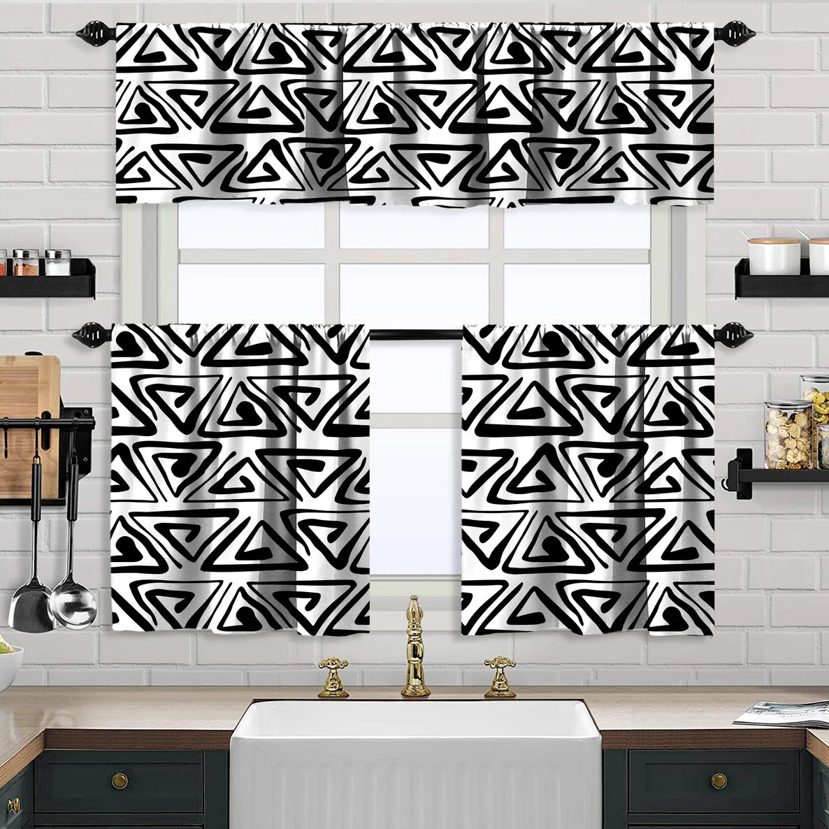 Lilijan Home & Curtain Boho Design Kitchen Valance (50X14) And 2 Tiers ...