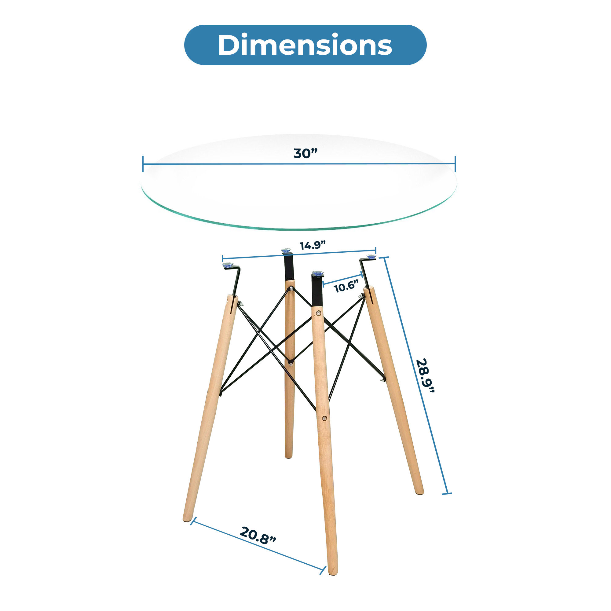Wrought Studio™ Dining Table Round - Wooden Table Base with Round Glass ...