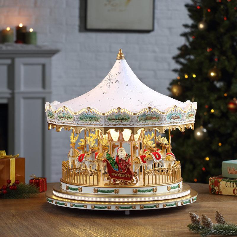 Mr. Christmas 17 in. Animated Deluxe Crystal Carousel - White | Wayfair
