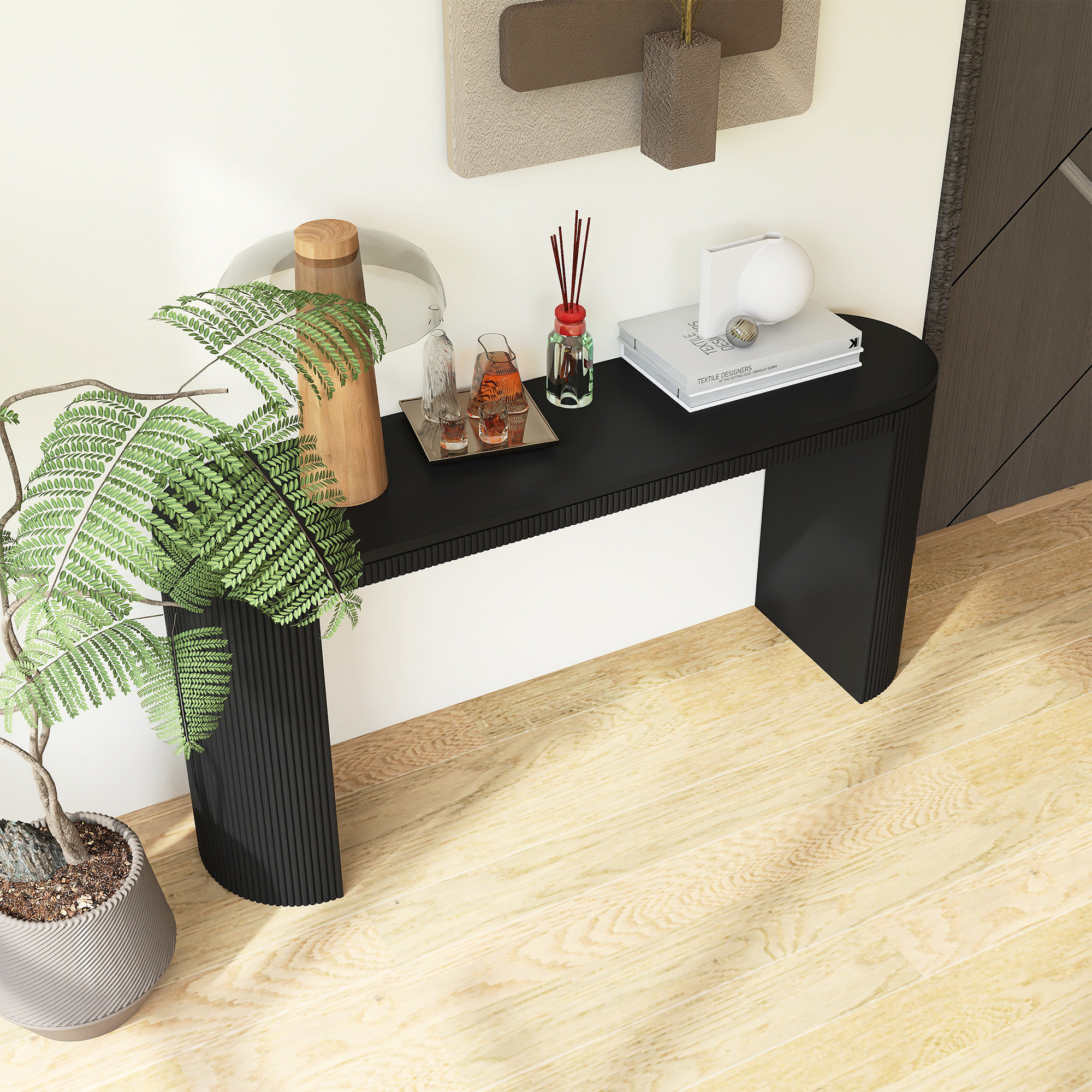 Hokku Designs Curved Design Console Table With Unique Vertical Stripe ...