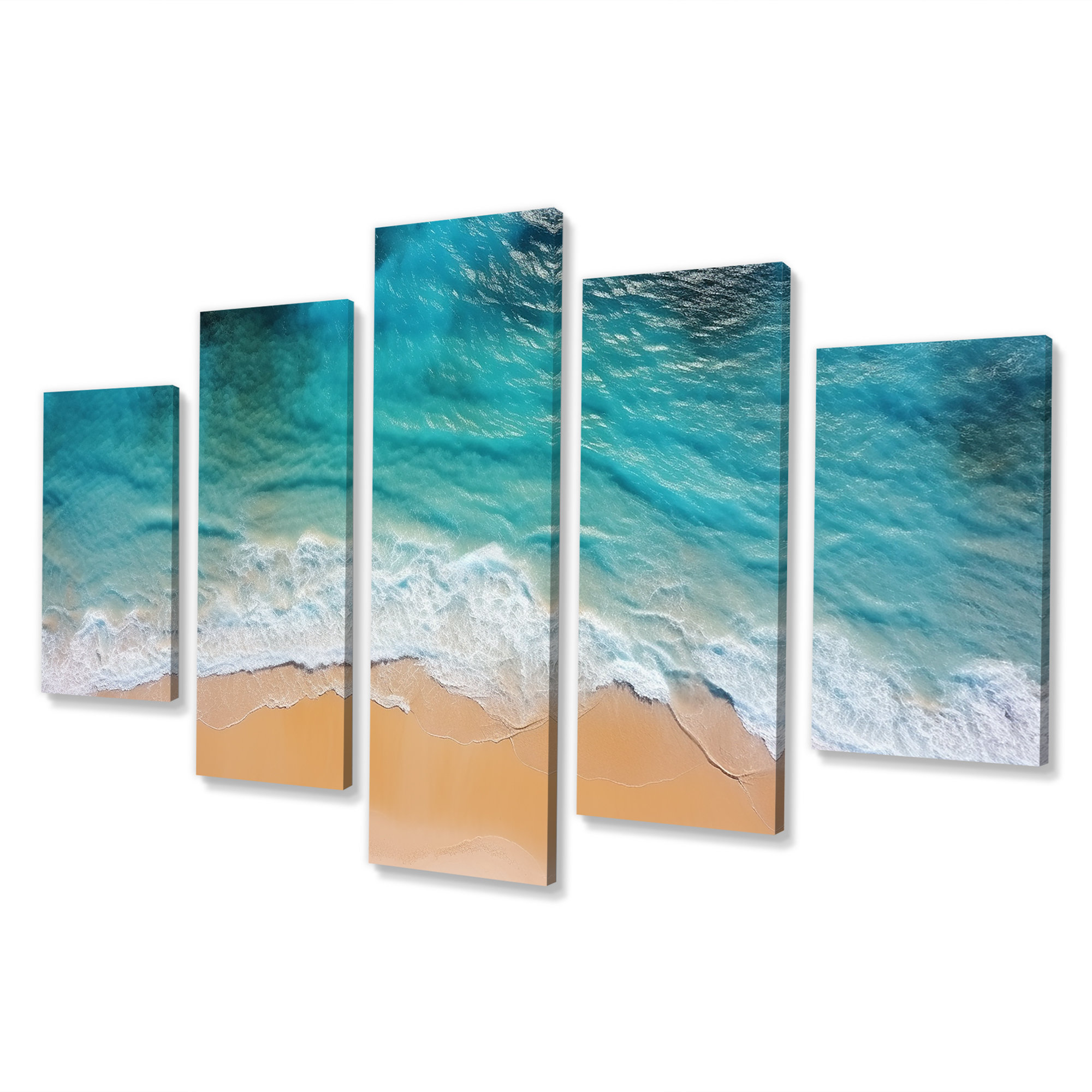 Dovecove Blue Tranquility Beach Aerial View V - Coastal Beach Multipanel Wall Art Decor | Wayfair