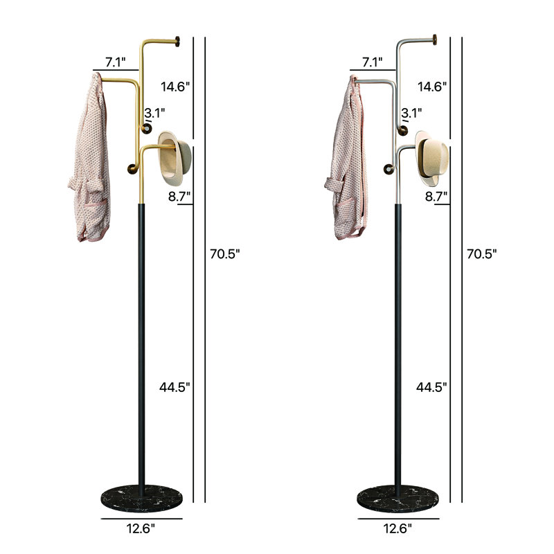 Mercer41 Saffah Steel Freestanding 5-Hook Coat Rack, Elegant Marble ...