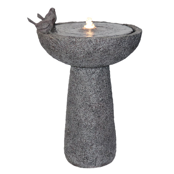 Hi-Line Gift Ltd. 27" H Natural Finish Bird Bath Fountain Outdoor with ...