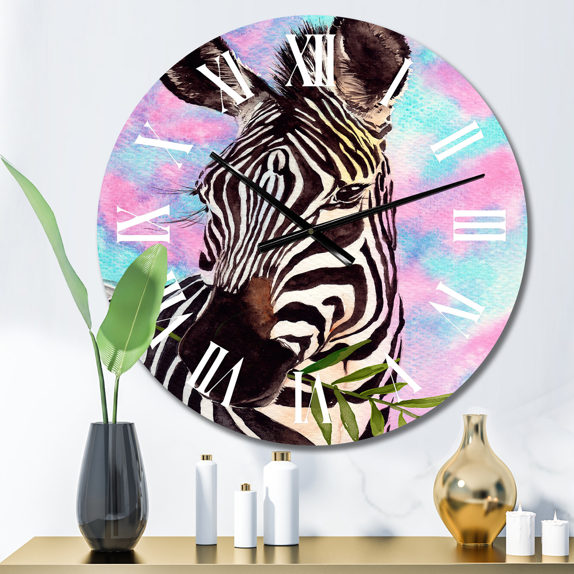 East Urban Home Portrait Of A Zebra on Blue and Pink - Traditional Wall ...