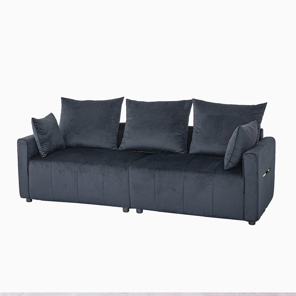 Mercer41 Velvet Modern 2-Seater Sofa Two-Tone Sectional Couch With ...