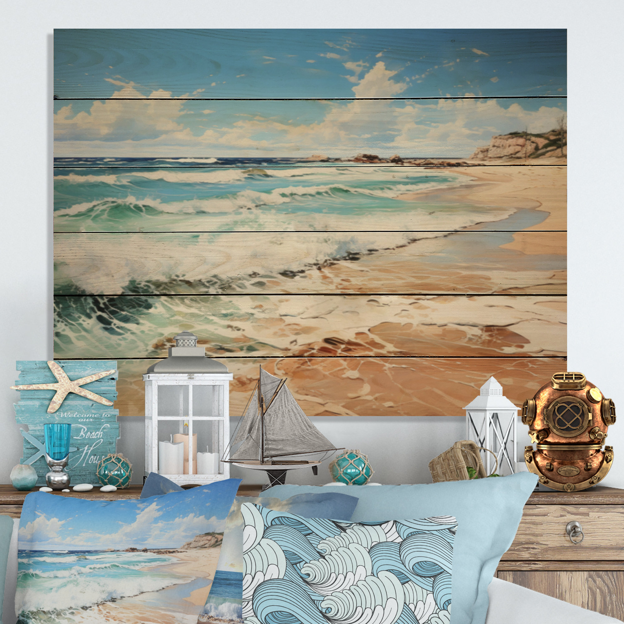 Dovecove Dashuan Coastalbeachsand Sandy Serenity Pointillism V On Wood ...