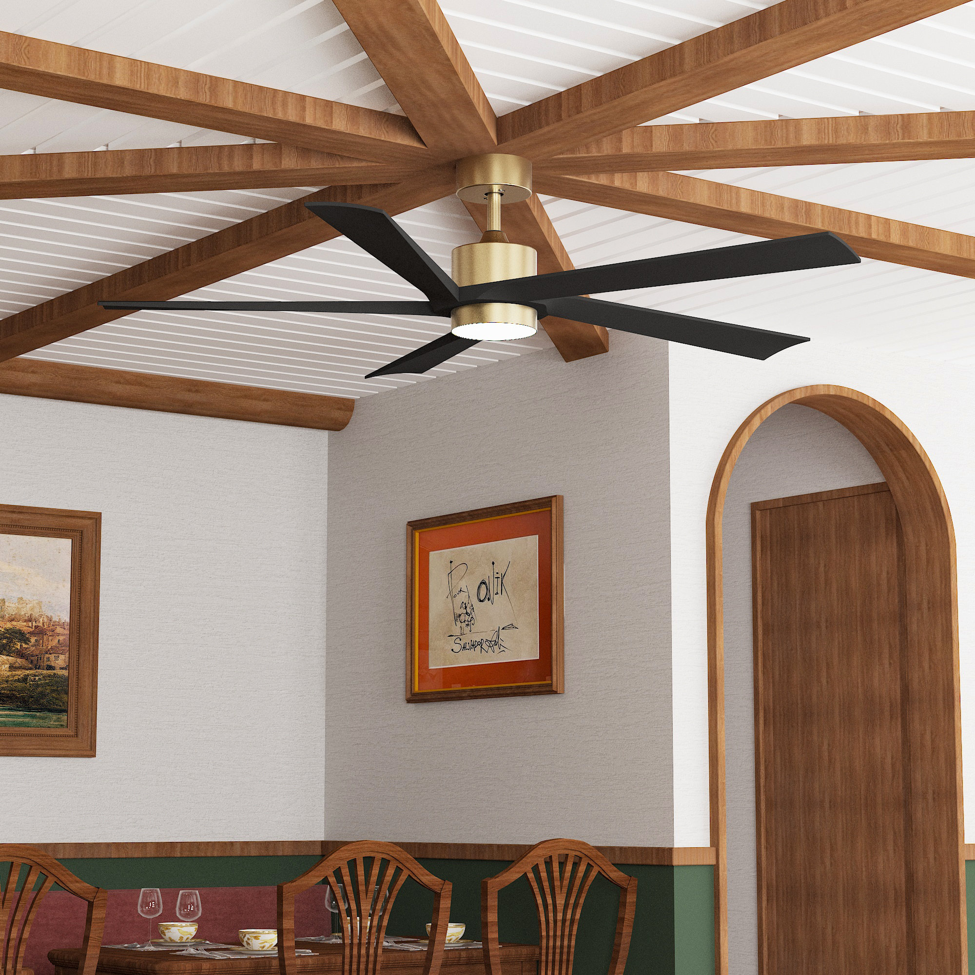 17 Stories Large 64 Inch Black Modern Ceiling Fan With LED Light ...