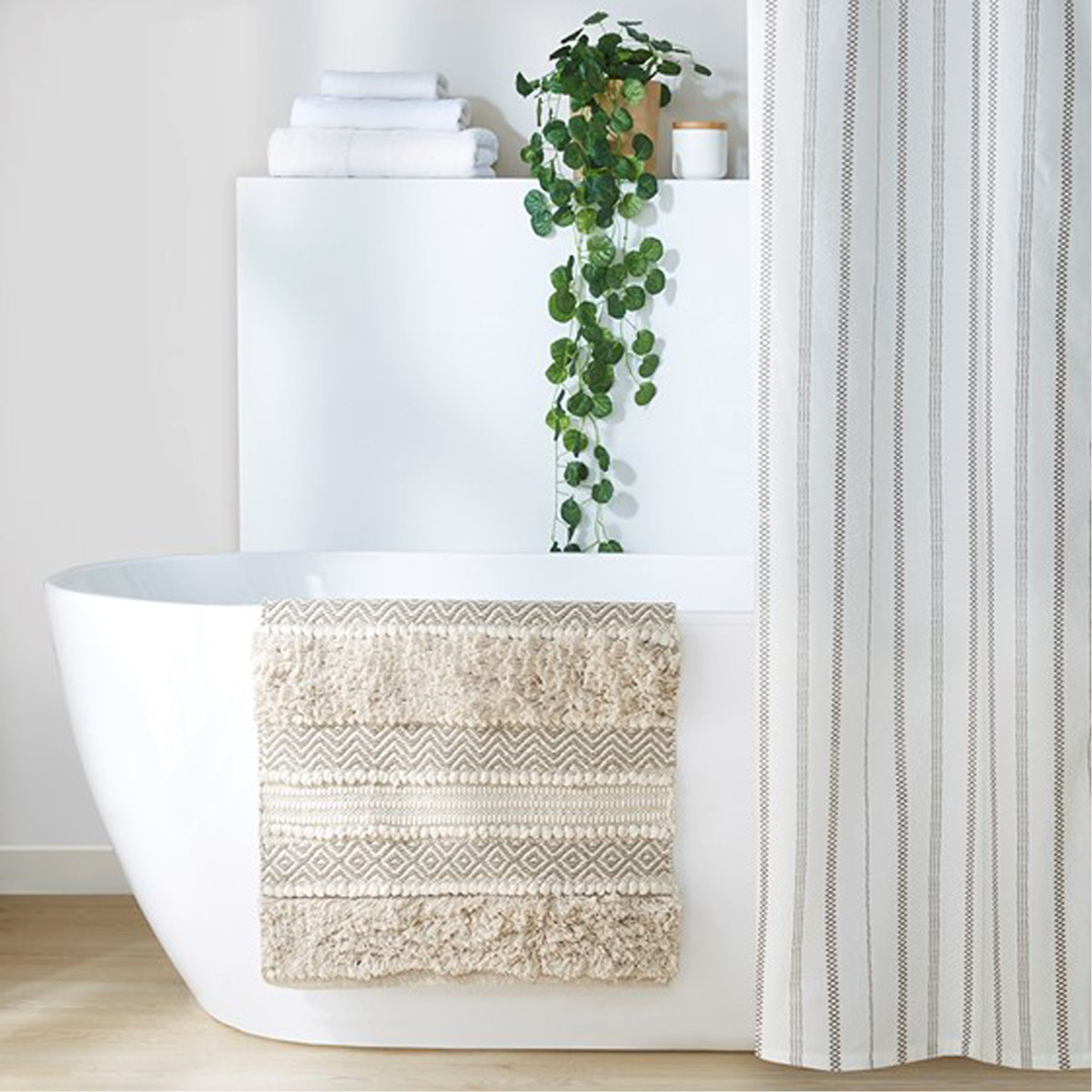 Dakota Fields Woven Texture Stripe Bath Rug | Wayfair