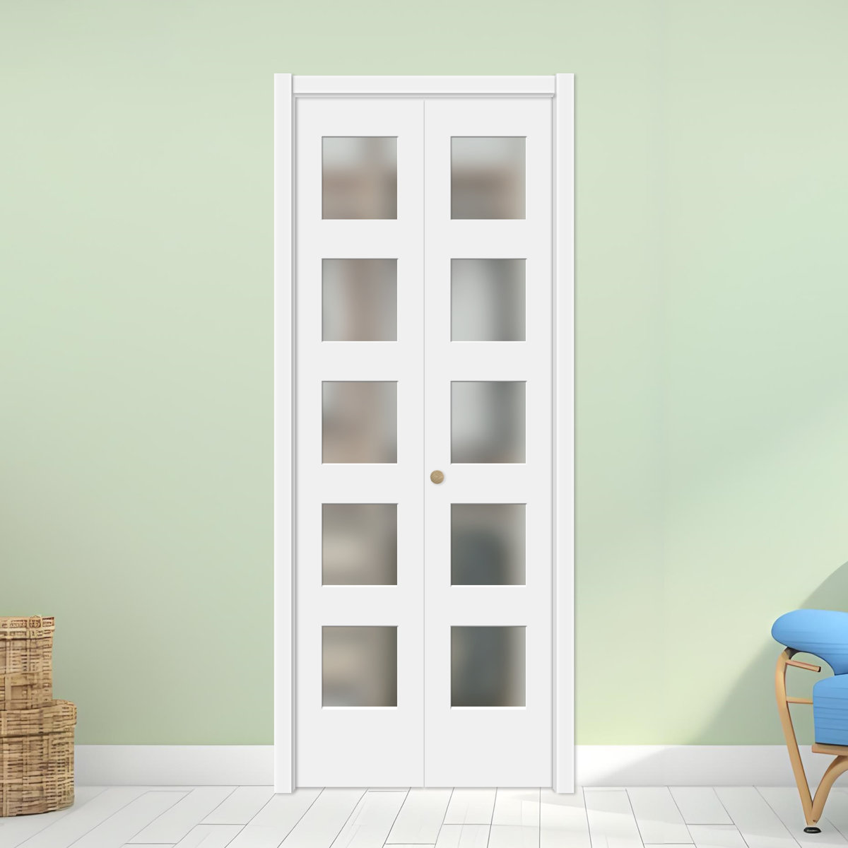 Brosisincorp 5 Lite Full-lite Frosted Glass Solid Core Bi-fold Doors ...