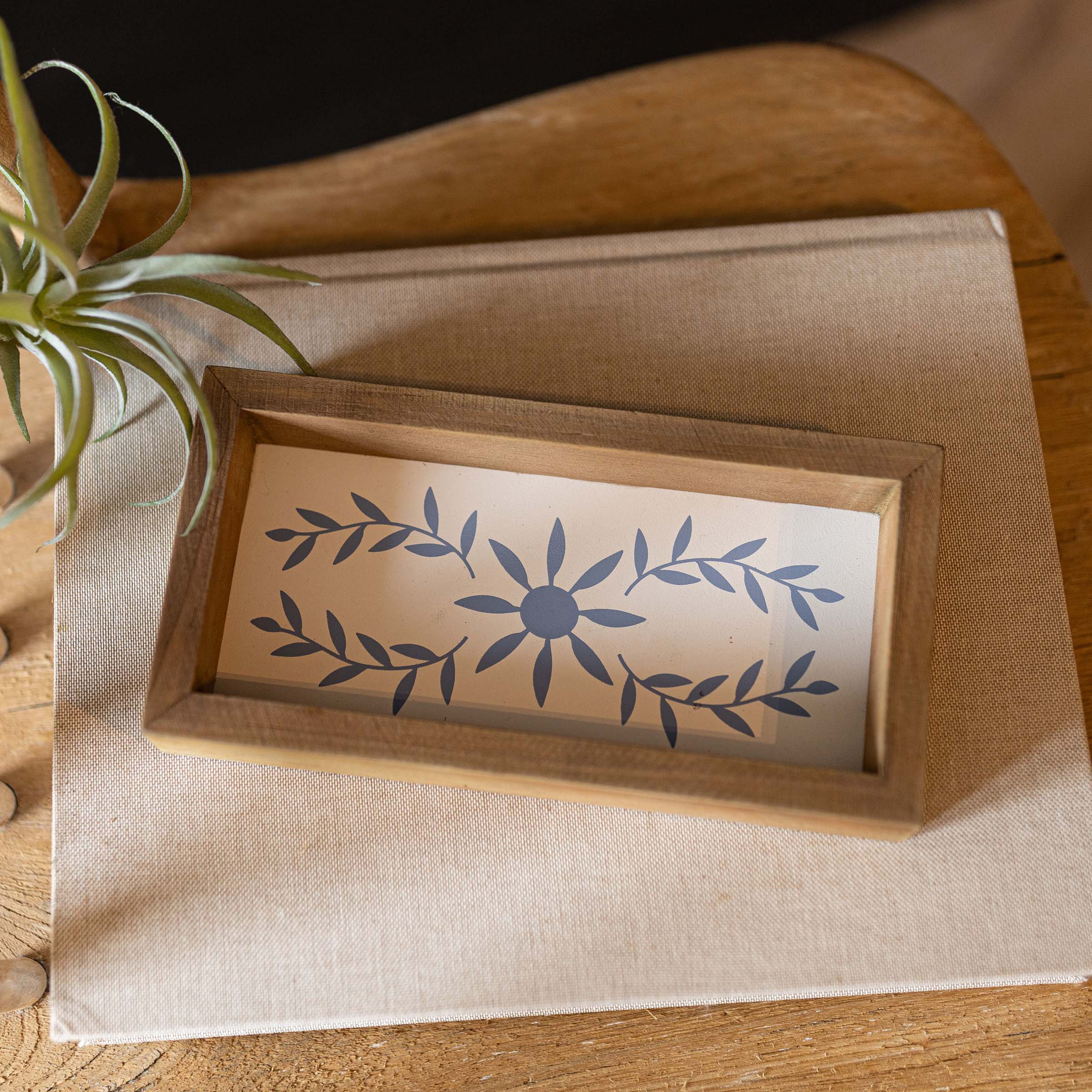 Millwood Pines Blue Floral Pattern Tray Wood & MDF - Wayfair Canada