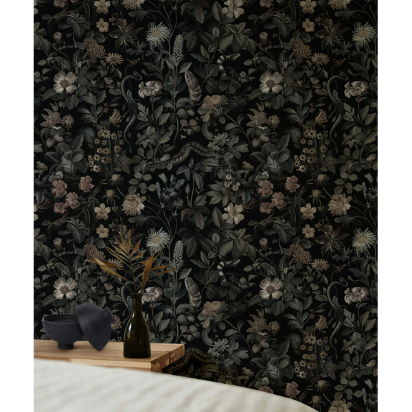 Lark Manor Dark Moody Flower Wallpaper Bryelle Peel & Stick Floral Roll ...