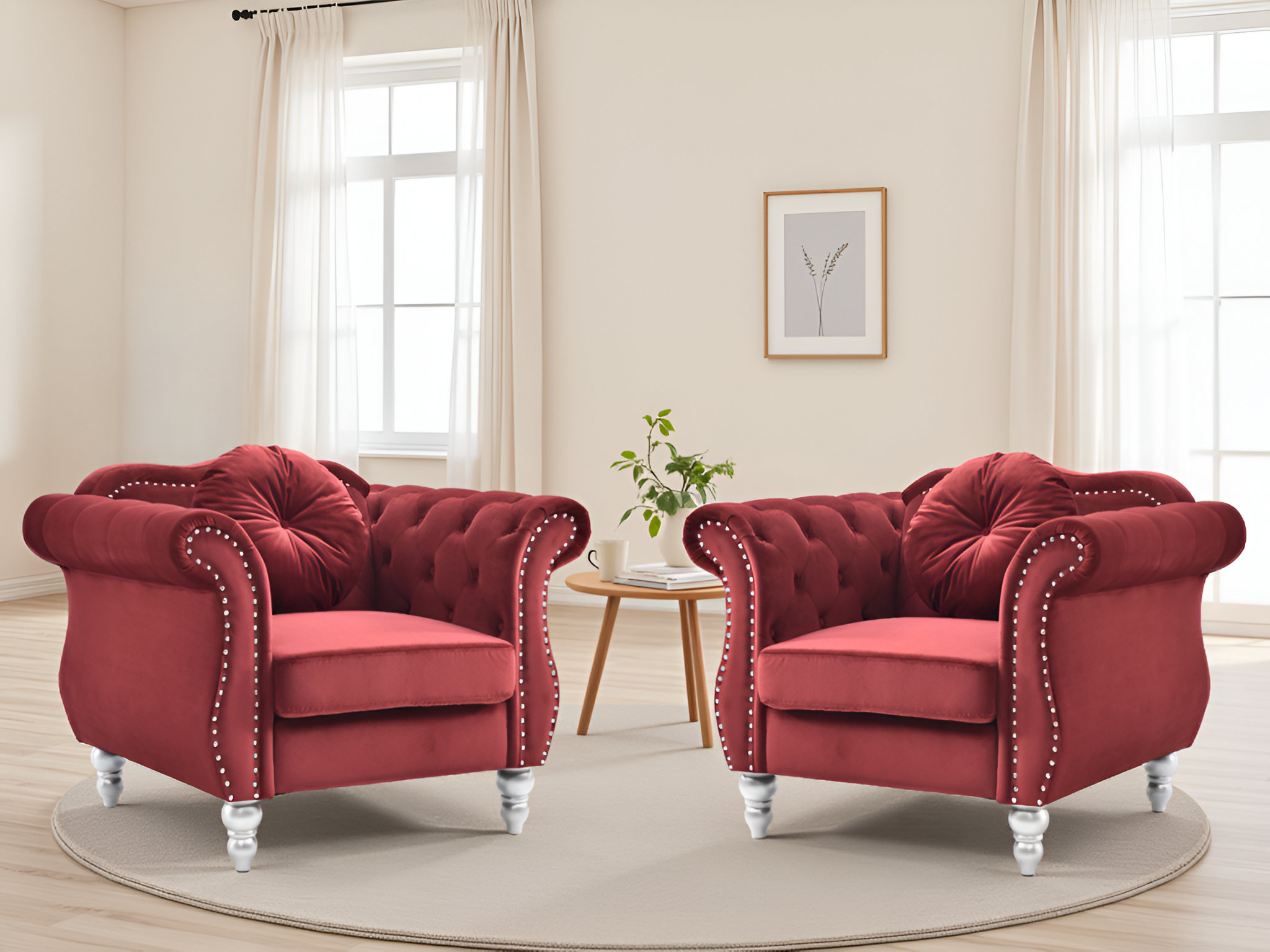 Rosdorf Park Geneva Ivory Velvet Fabric Chair Set of 2 - Wayfair Canada