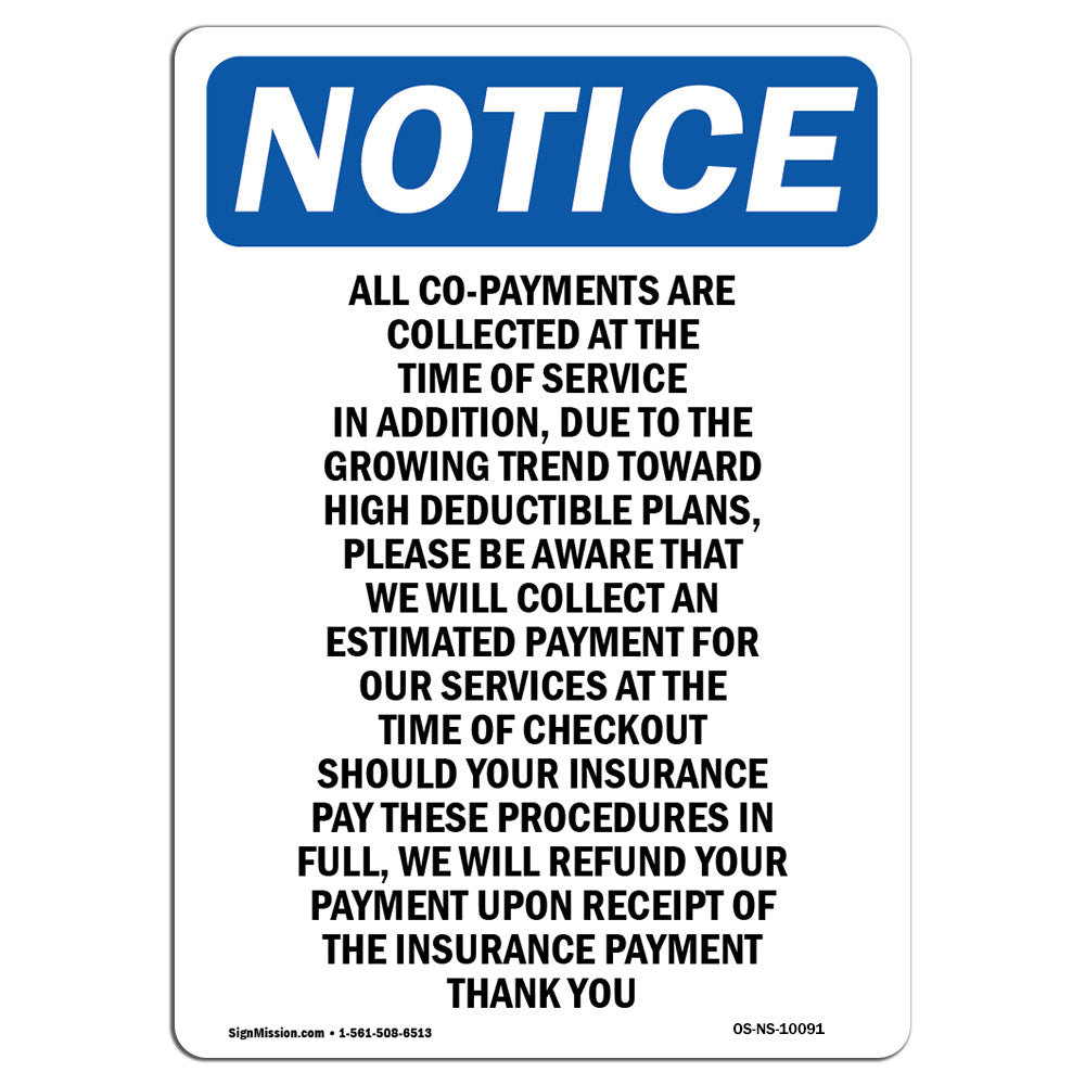 SignMission Osha Notice All Co-Payments Are Collected Sign | Wayfair