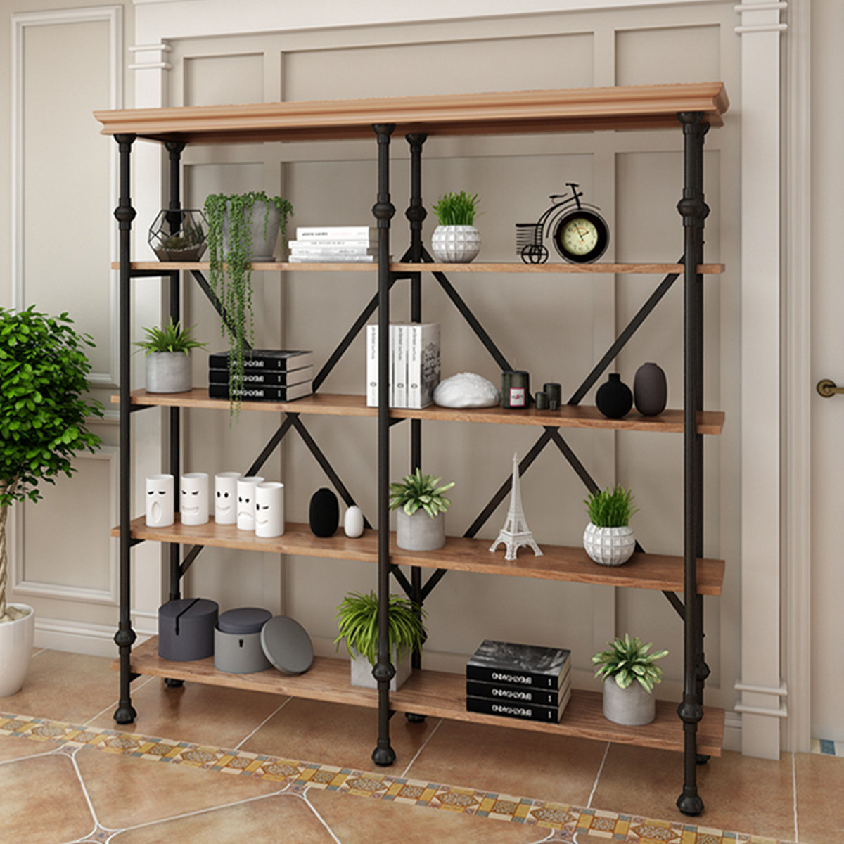 Stylistics Savvy Black+Brown Rectangular Solid Wood+Metal Bookcases ...