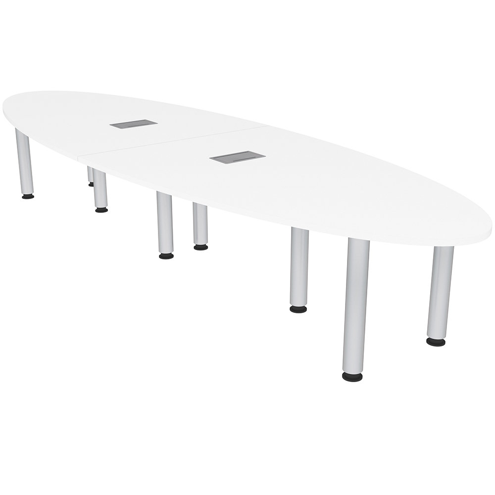 Inbox Zero 12 FT Oval Conference Table W Silver Post Legs Power and ...