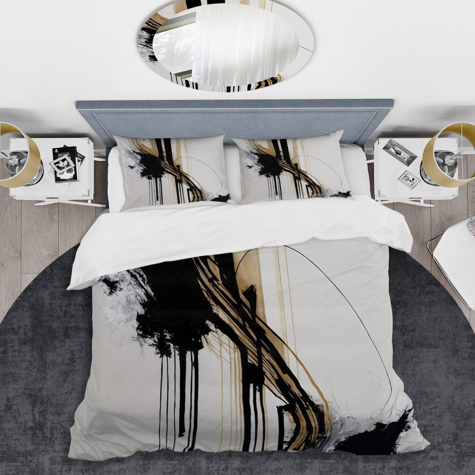 Design Art Golden Minimalist Abstract II Microfiber / Polyester Duvet ...