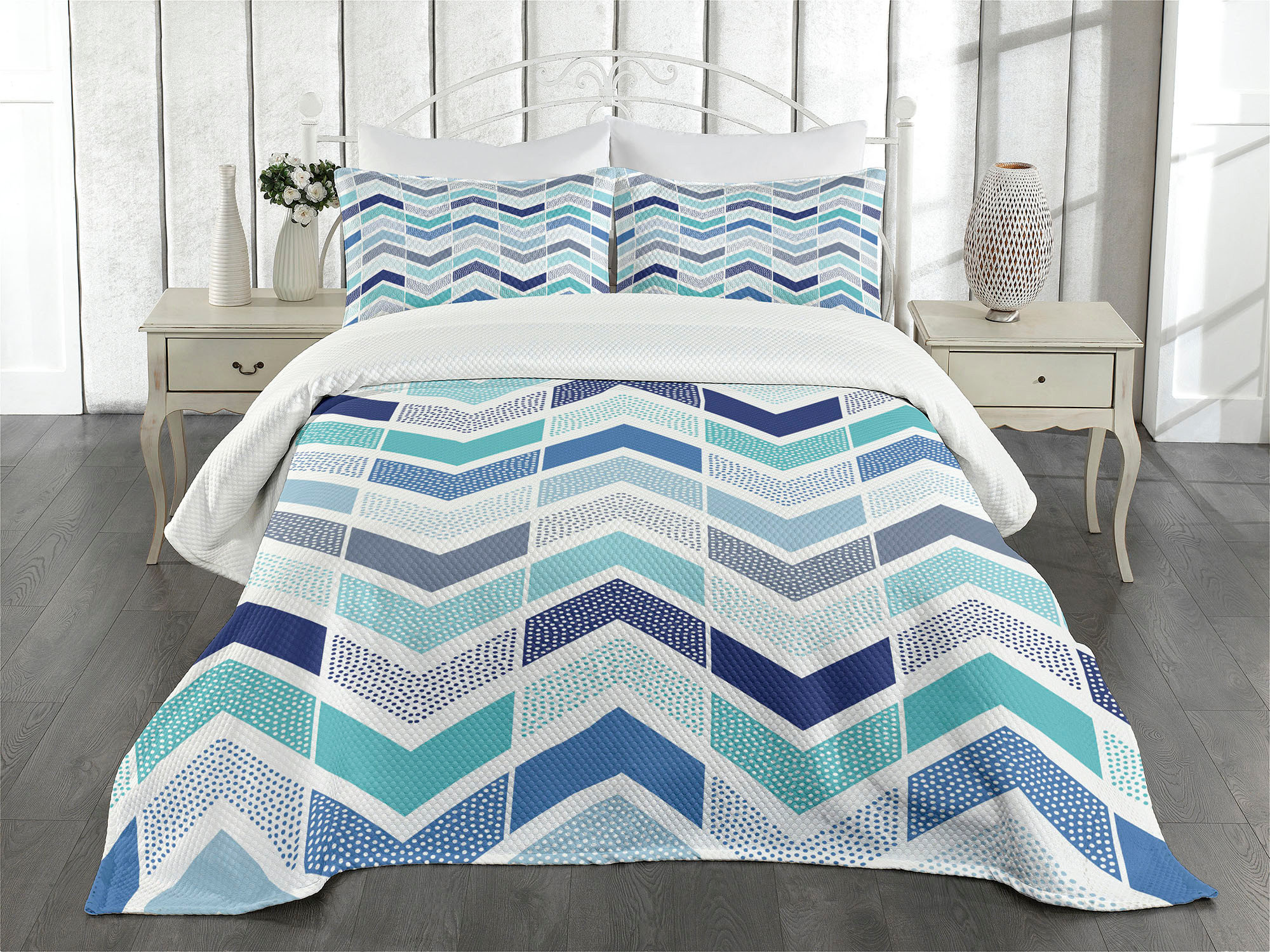 Ambesonne Modern Bedspread Set Seamless Doodle Style Blue and White ...