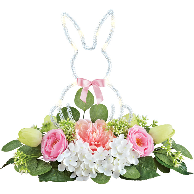 Winston Porter LED Lighted Bunny Silhouette Floral Arrangement ...