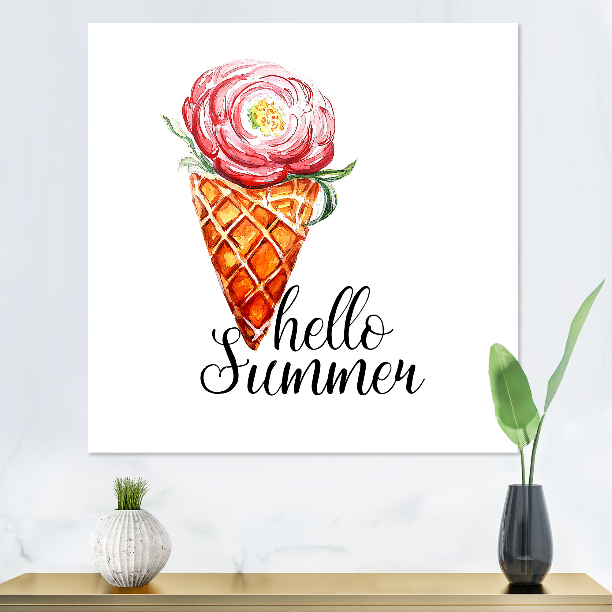 Trinx Hello Summer Ice Cream Flower - Tropical Canvas Artwork | Wayfair