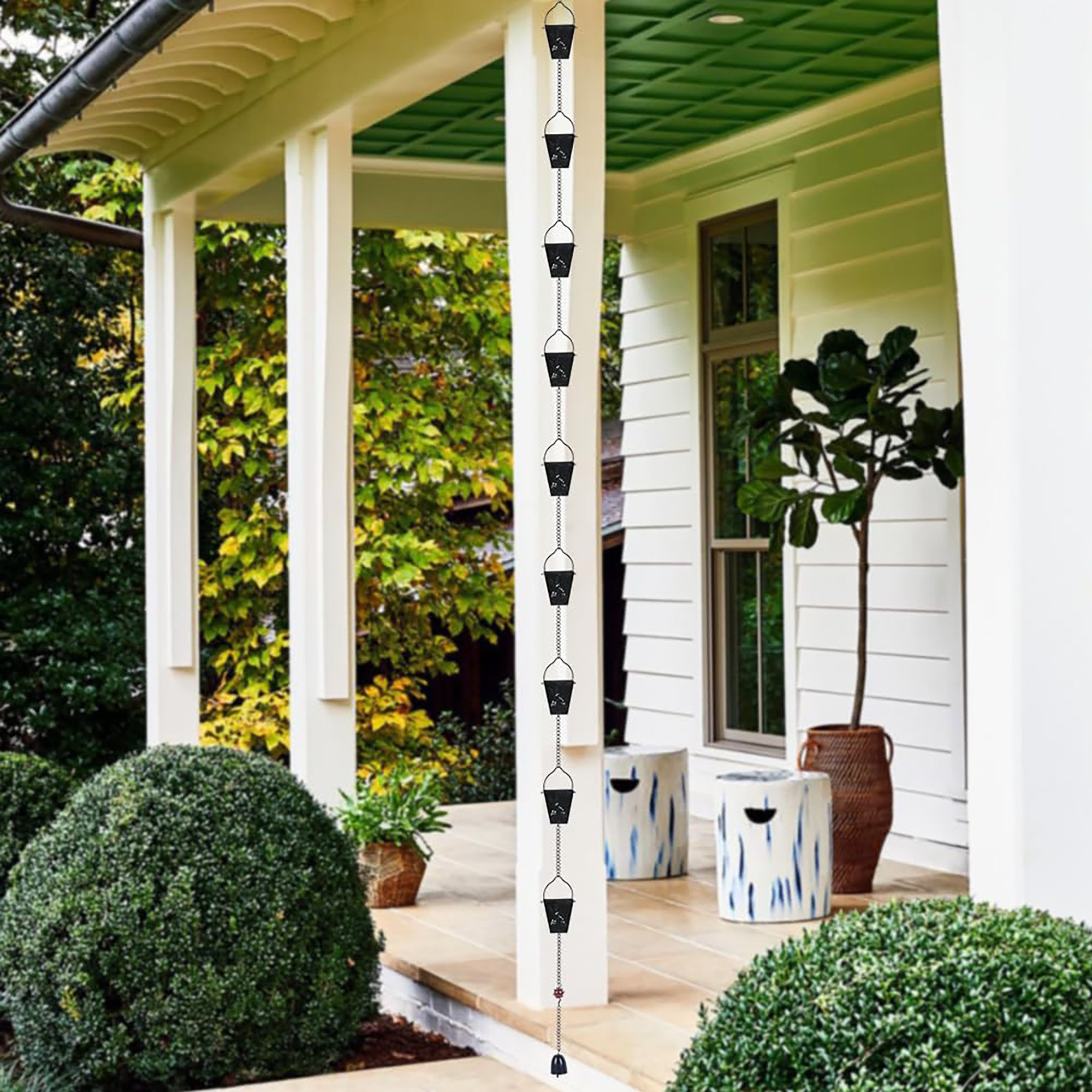 NFusion 10.92 ft Black Rain Chain, Square Outdoor Rain Chain with 12 ...