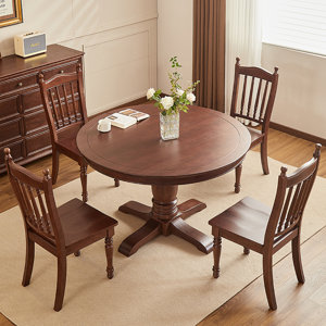 A Zoetic Home Vintage Round Dark Brown Walnut Dining Table Set | Wayfair