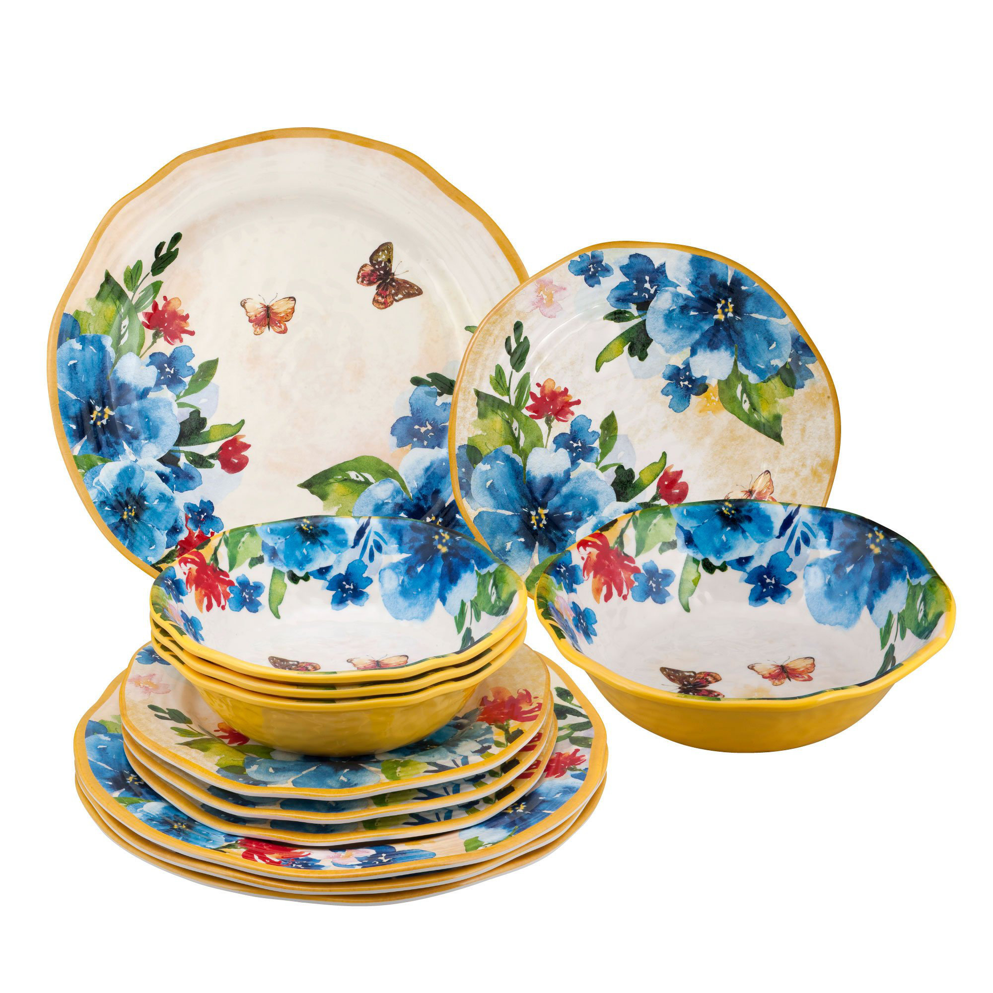 Red Barrel Studio® Butterfly 12 Piece Melamine Dinnerware Set, Service ...