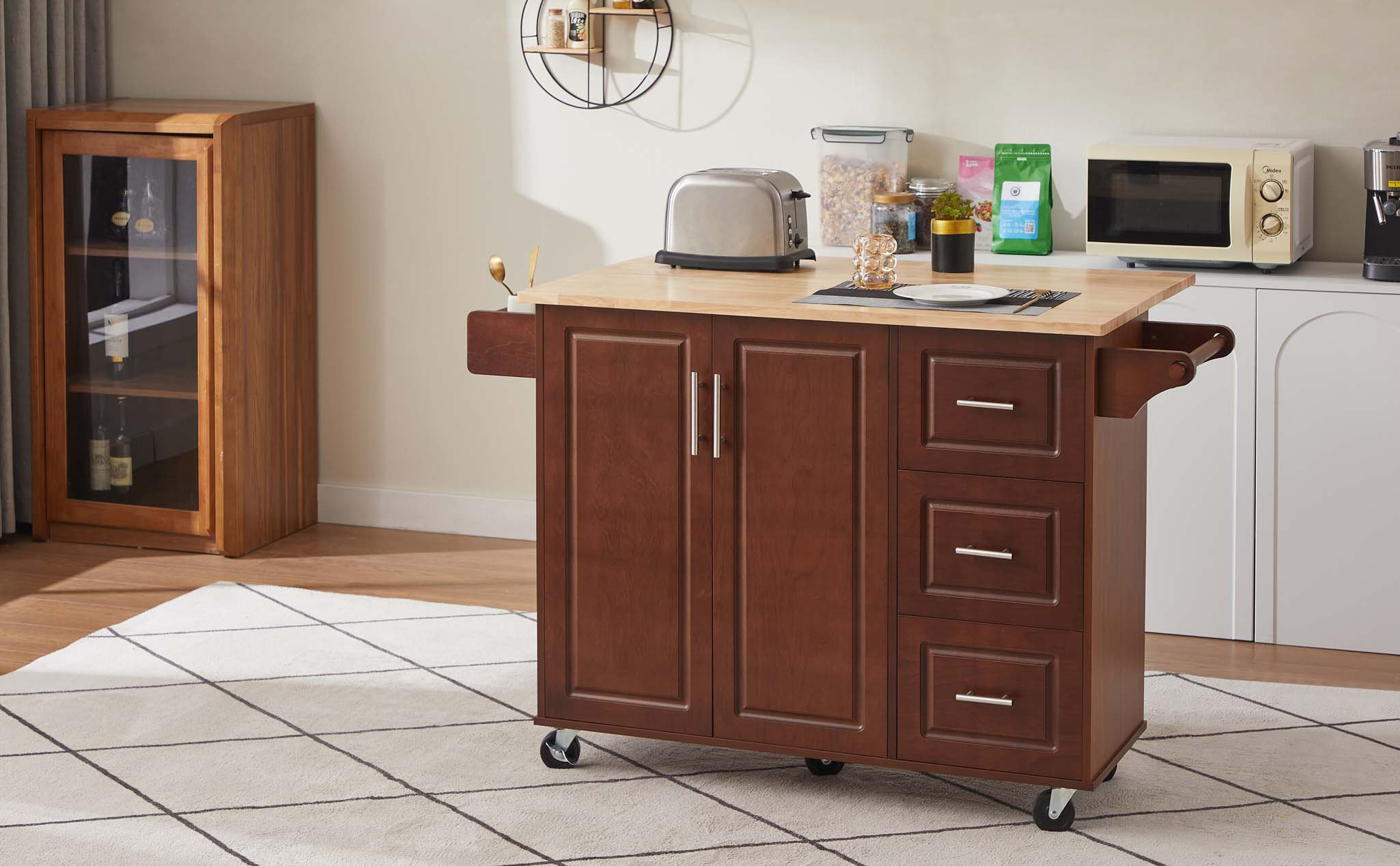 Lark Manor™ 54 inch Portable Wooden Kitchen Island Cart Large Capacity ...