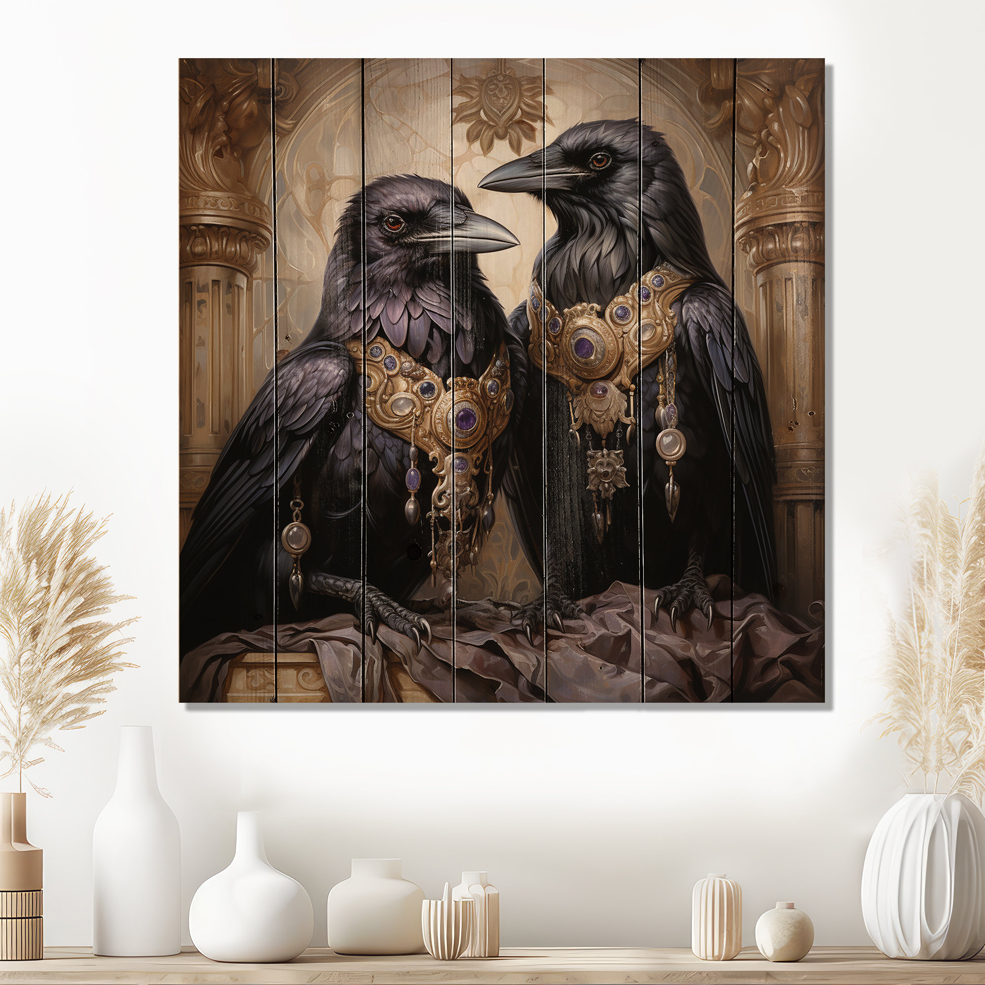 Trinx Crow Royal Majesty IV On Wood Print | Wayfair