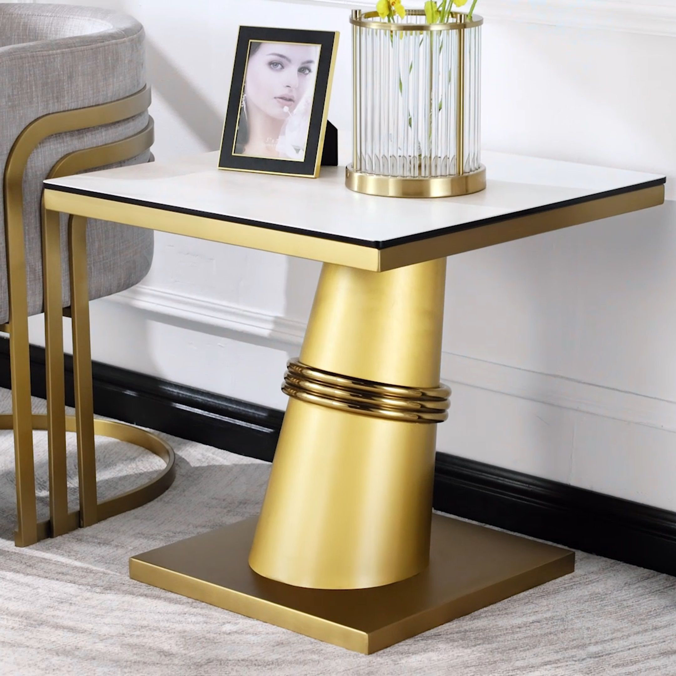 Everly Quinn Gold End Table, Modern Square Living Room Side Table With ...