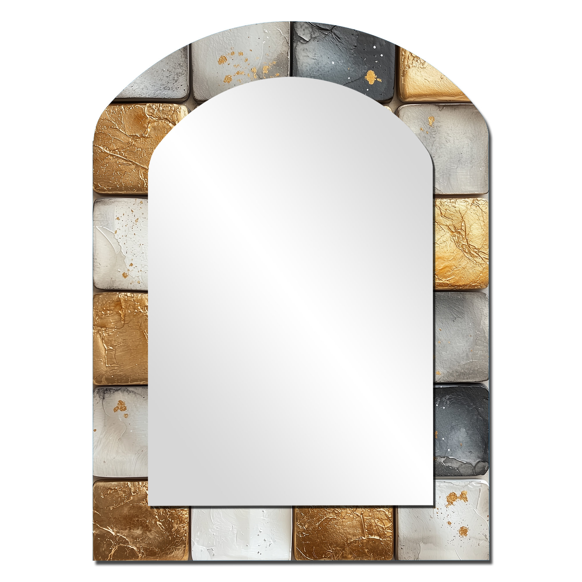 Dakota Fields Grey Inca Legacy Golden Mosaic I - Boho Tiles Arch Mirror ...