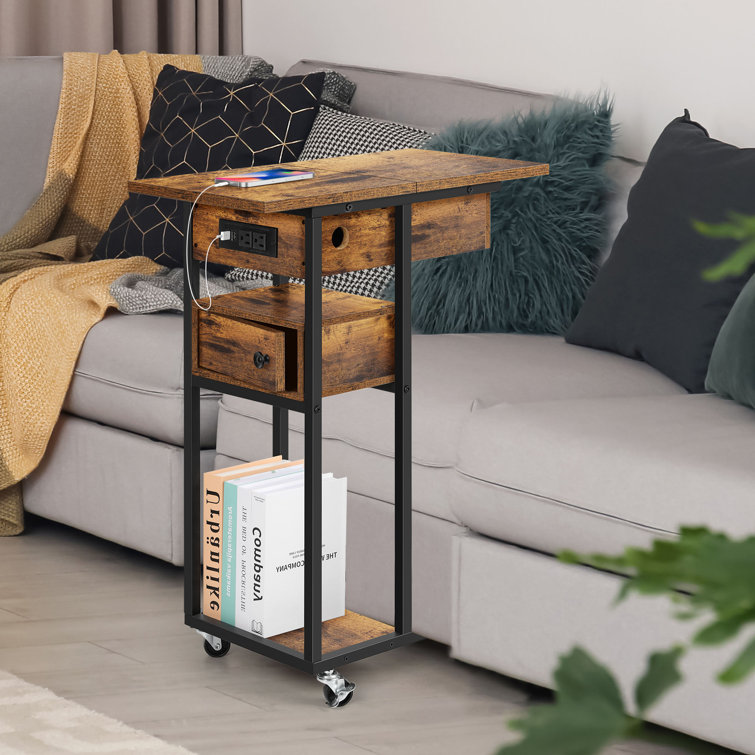 17 Stories Sacson Solid Wood Wheel End Table with Storage and Built-In ...