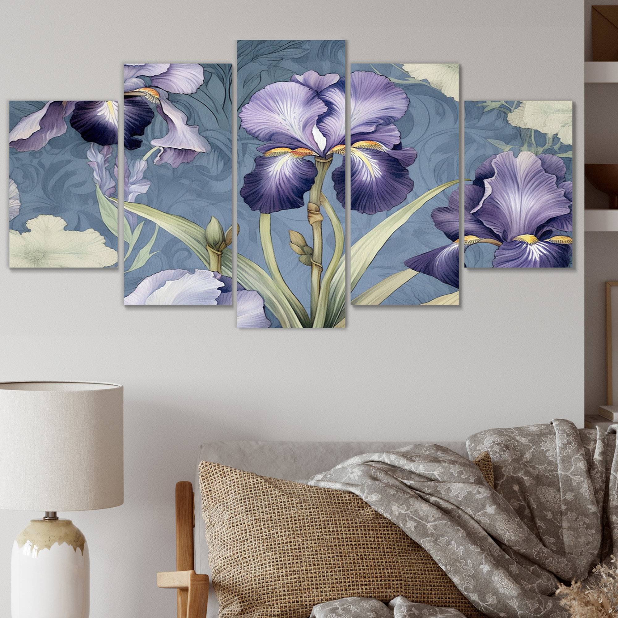 Ophelia & Co. Purple Green Iris Impressions Flower I On Canvas 5 Pieces ...