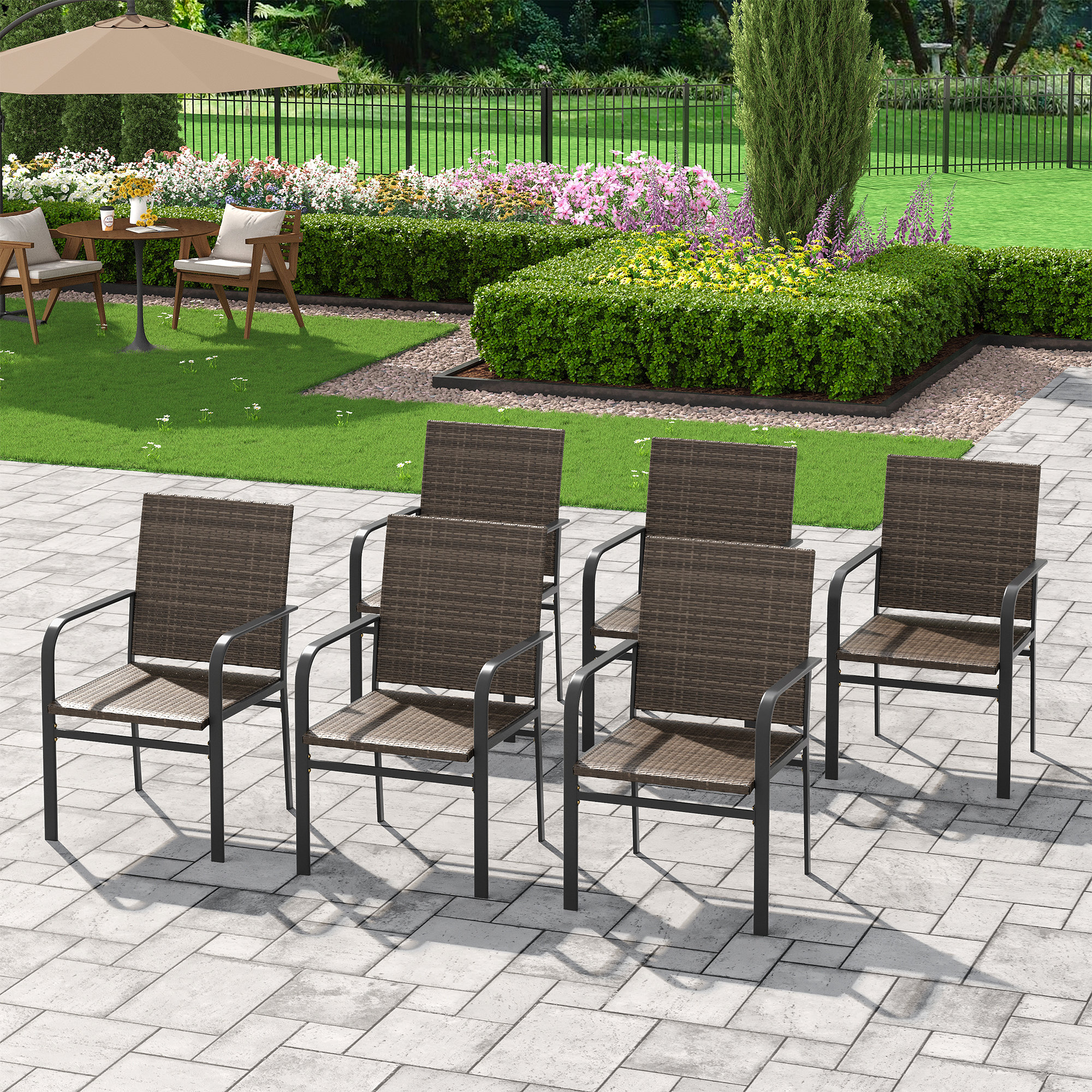 Ebern Designs Rattan Patio Chairs Set Of 6 | Wayfair
