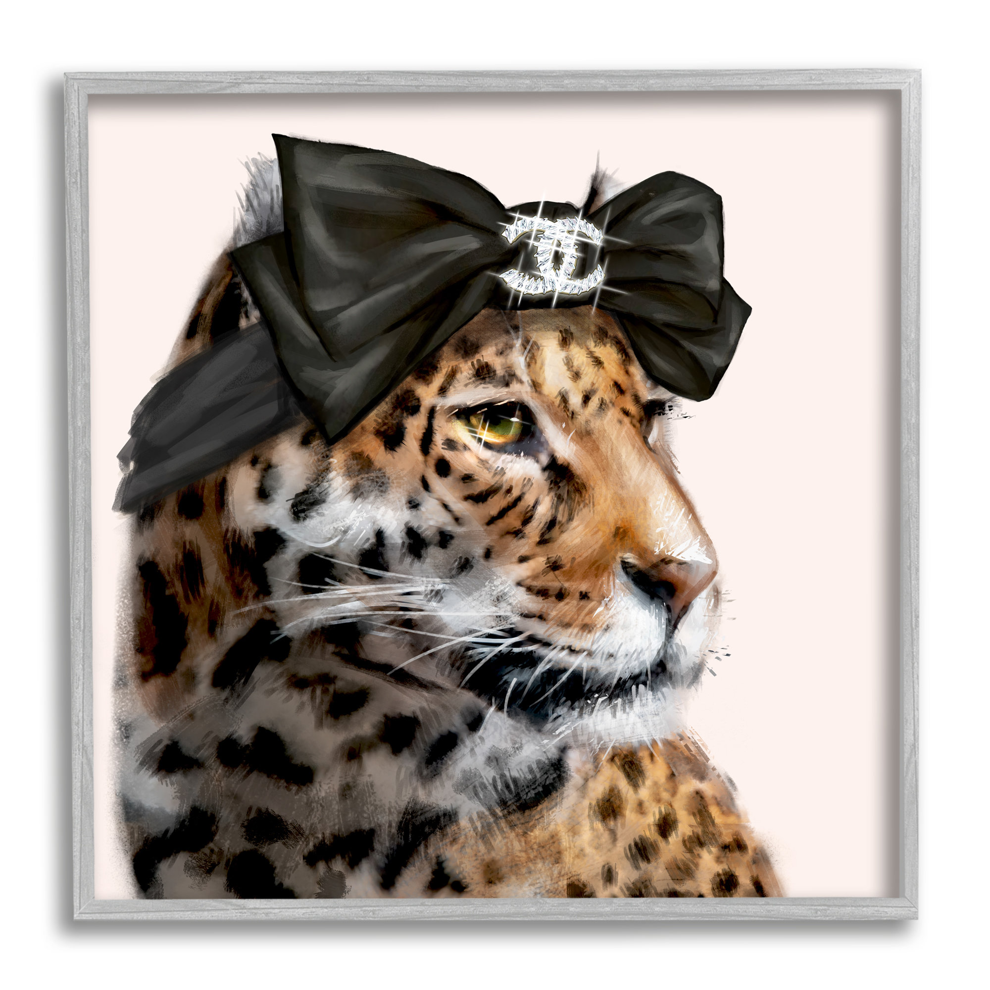 Everly Quinn Fashion Leopard Chic Animal Black Bow Glam Gray Farmhouse ...