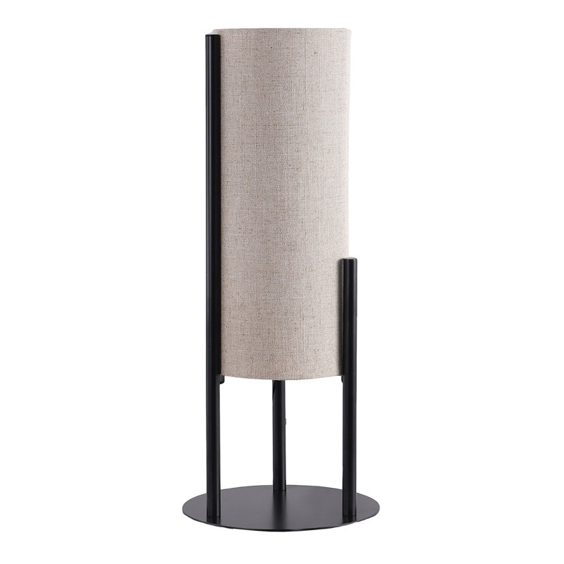 Benjara Modern Table Lamp, Upright Beige Linen Drum Shade, Black Metal ...