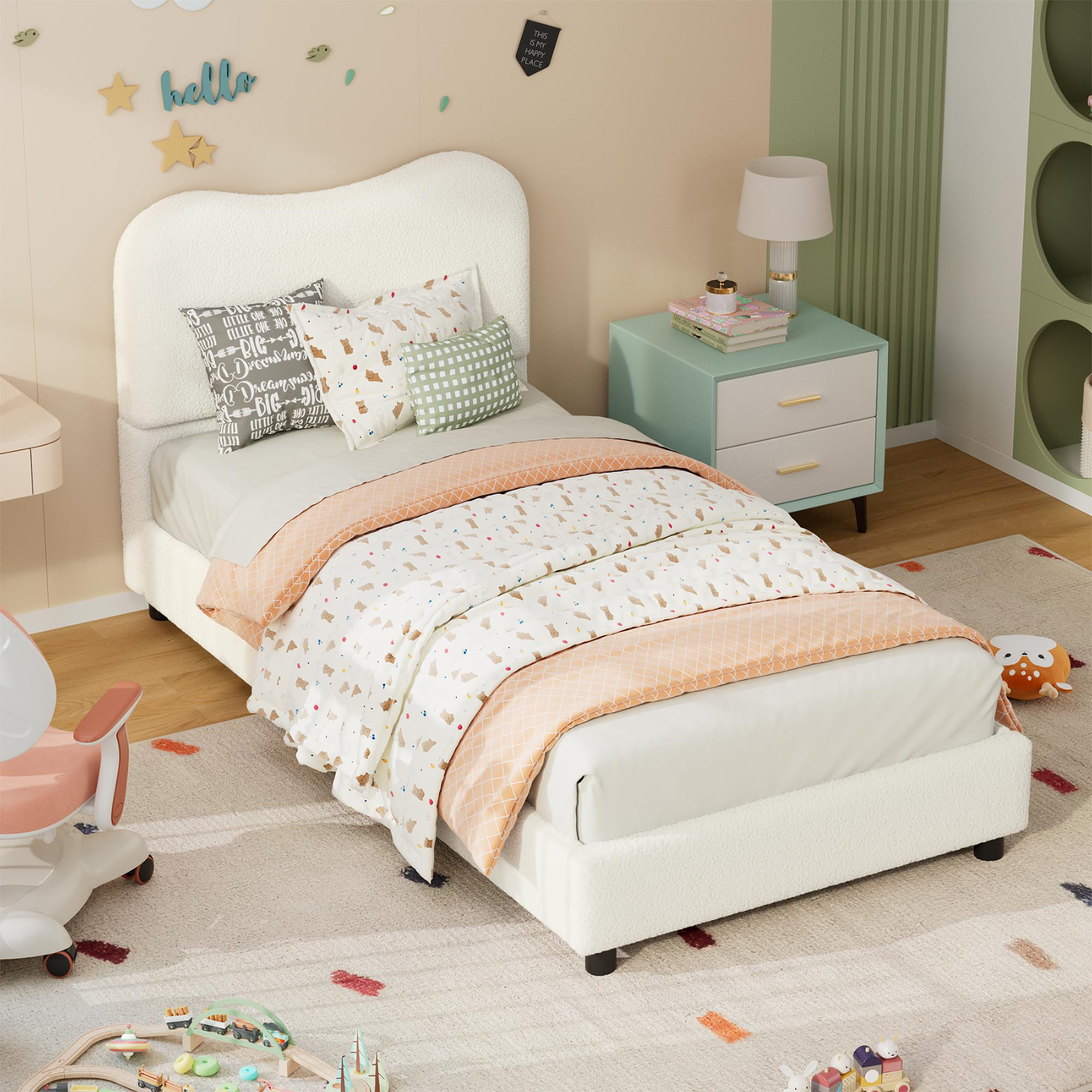 Latitude Run® Bed Frame For Kids With Velvet Upholstered Headboard ...