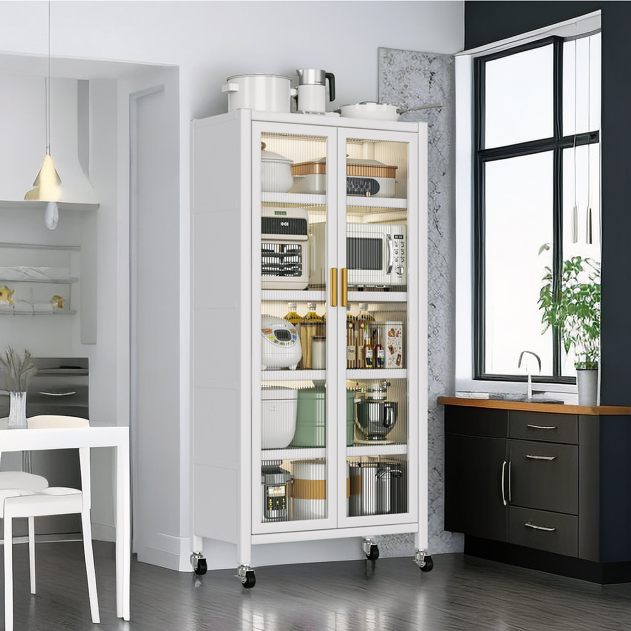 Ebern Designs Open-Door Kitchen Shelving Floor-To-Ceiling Multilevel ...