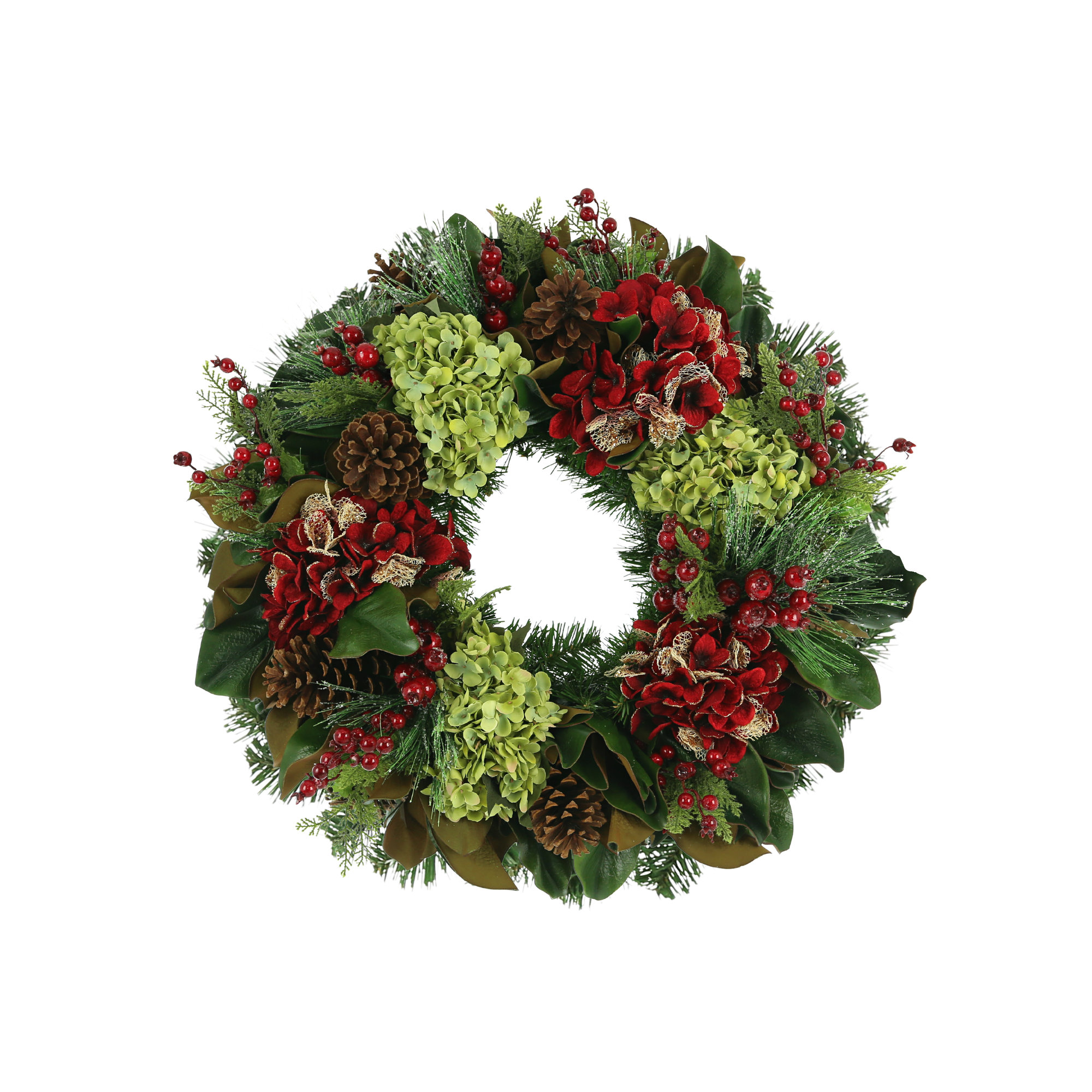 Creative Displays, Inc. Evergreen Wreath With Assorted Hydrangea And ...