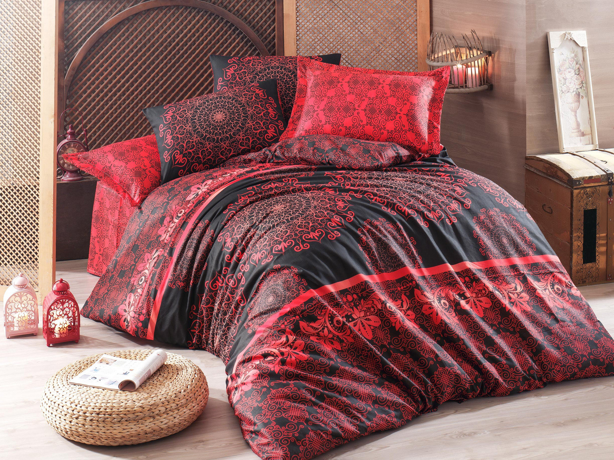 Asir Group INC Esila Red/Black Cotton Blend Modern & Contemporary 3 ...