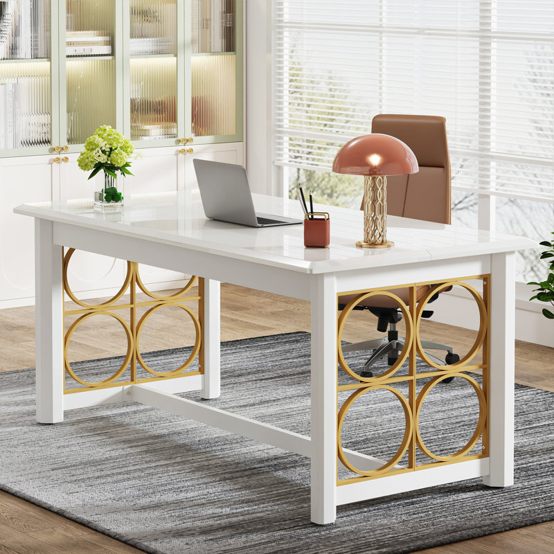 Mercer41 Ranea Modern Executive Desk, White | Wayfair