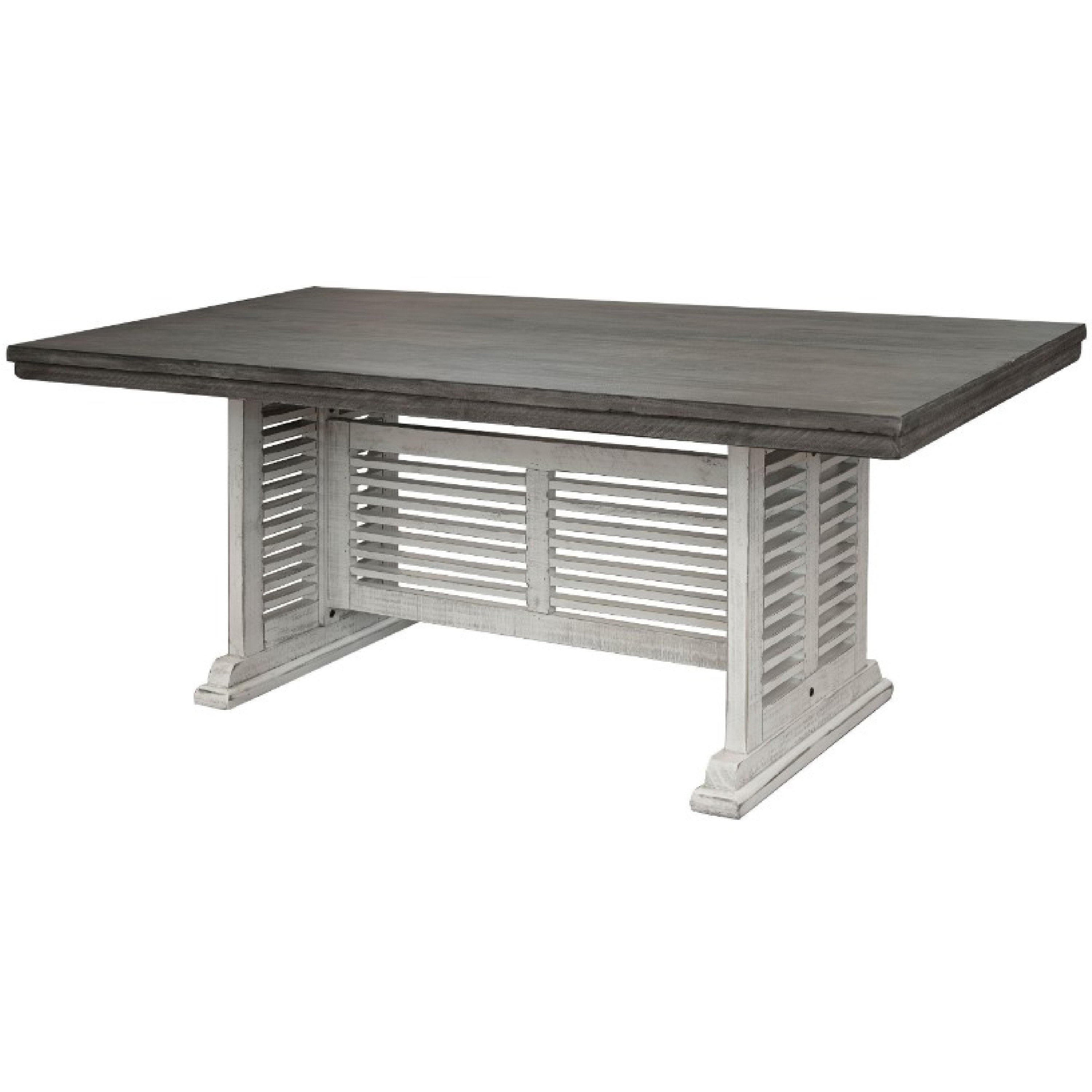 Benjara Sim Dining Table, Ivory And Gray Solid Pine Wood, Rectangular ...