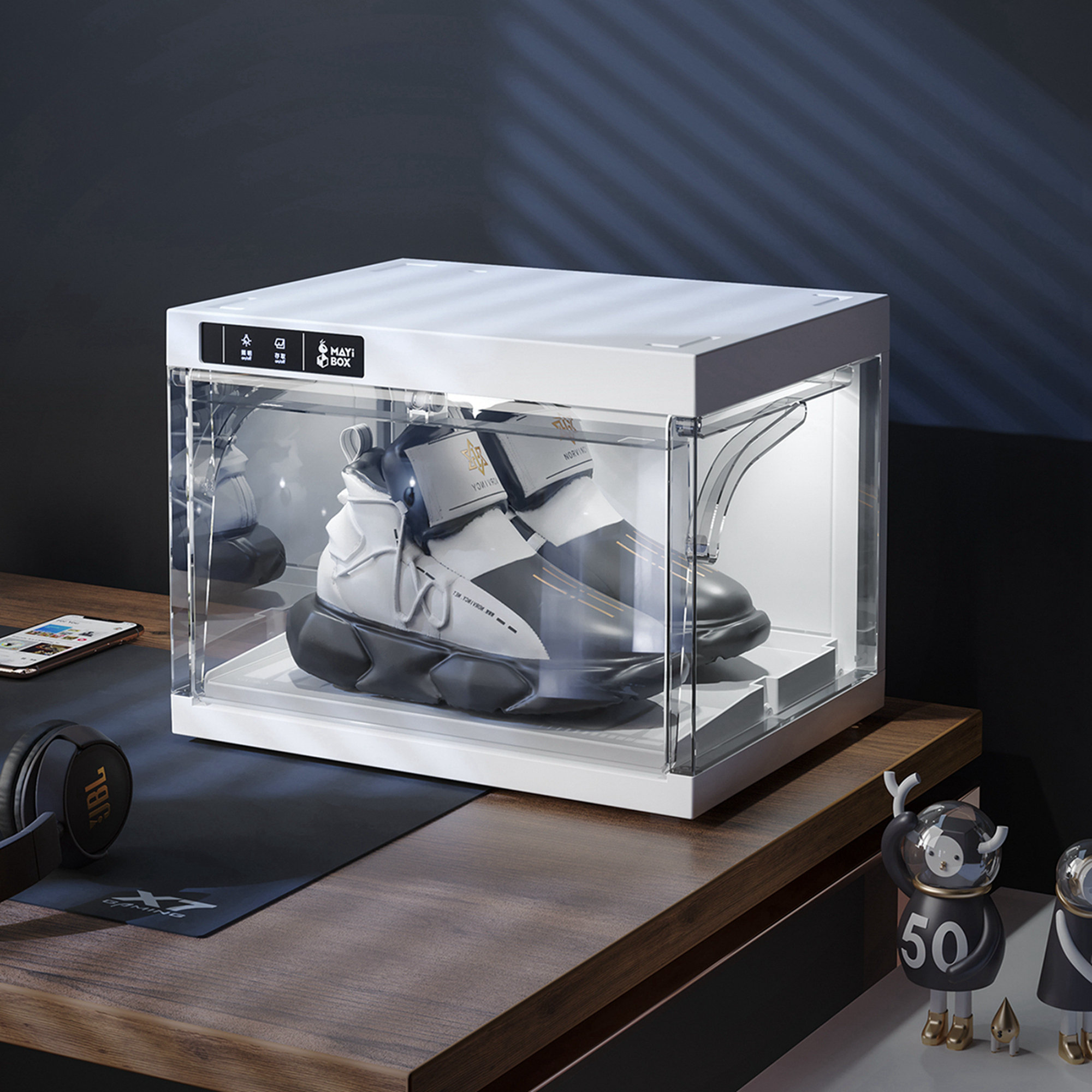 Rebrilliant Smart LED Shoe Boxes Sneaker Display Case, Auto Clear Shoe ...