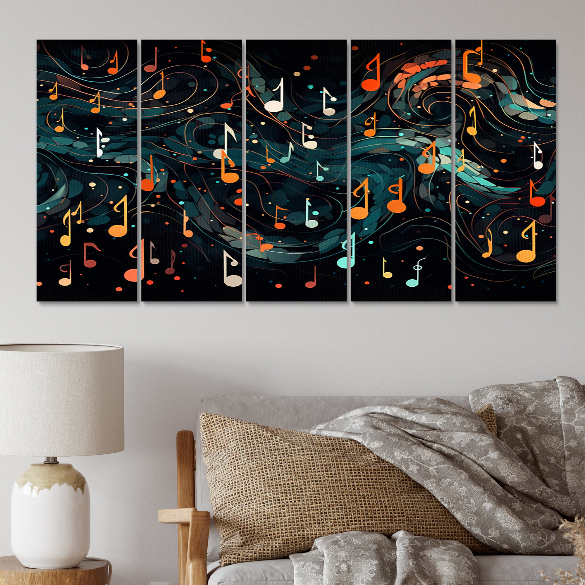 Lark Manor™ Waves Of Music Notes In Retro Blue III - Music Canvas Wall ...