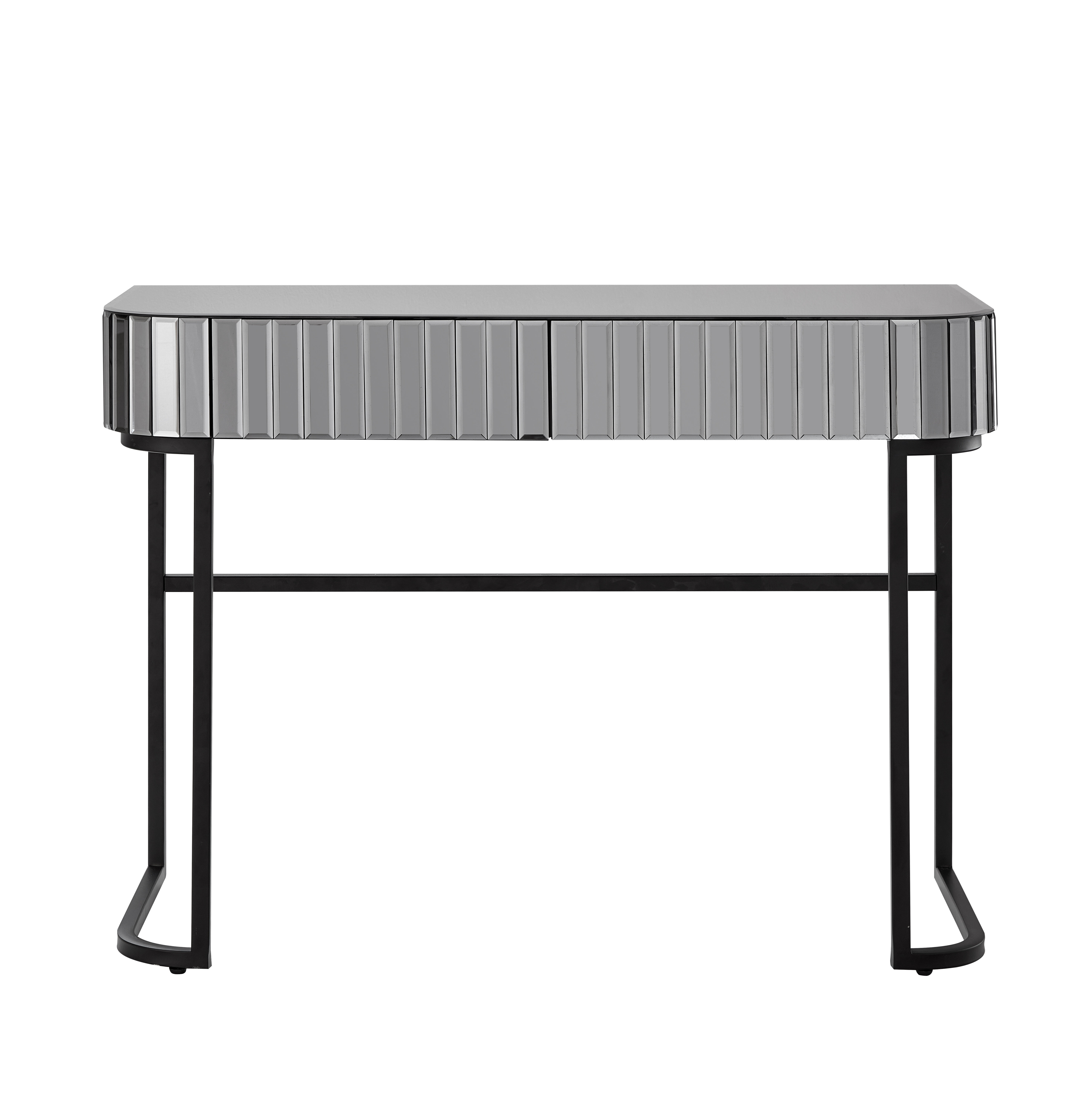 Brayden Studio® Mirrored Makeup Vanity Table with Stainless Steel Base, Mirrored Console ...