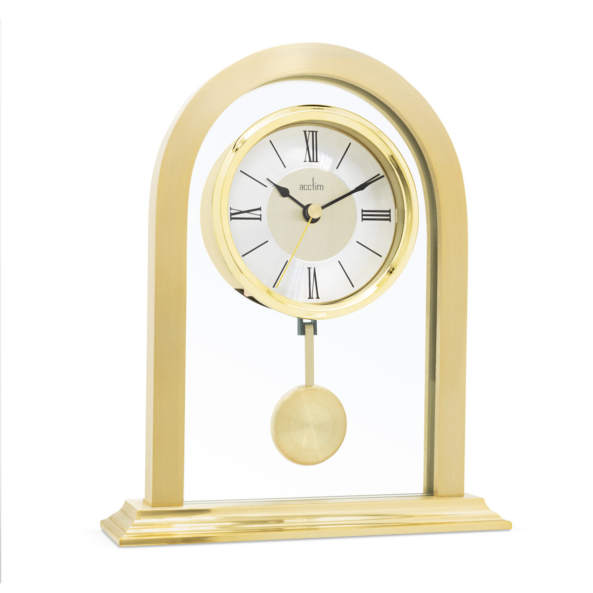 Acctim Colney Pendulum Mantel Clock Quartz Brushed Metal & Glass Energy ...