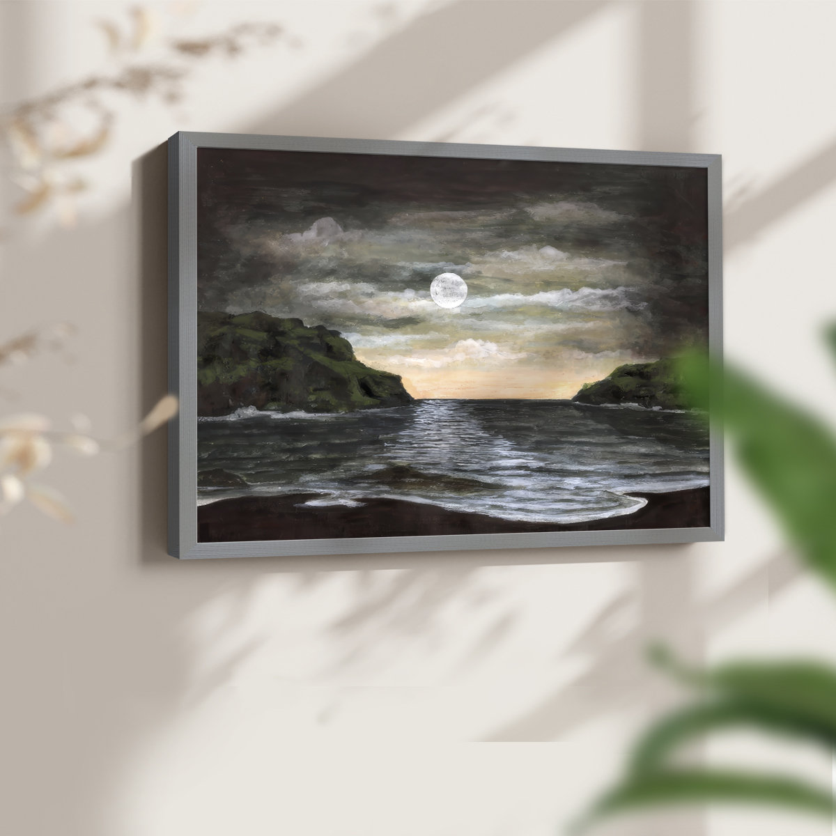Highland Dunes Midnight Seascape II -Framed Print - Restickable | Wayfair