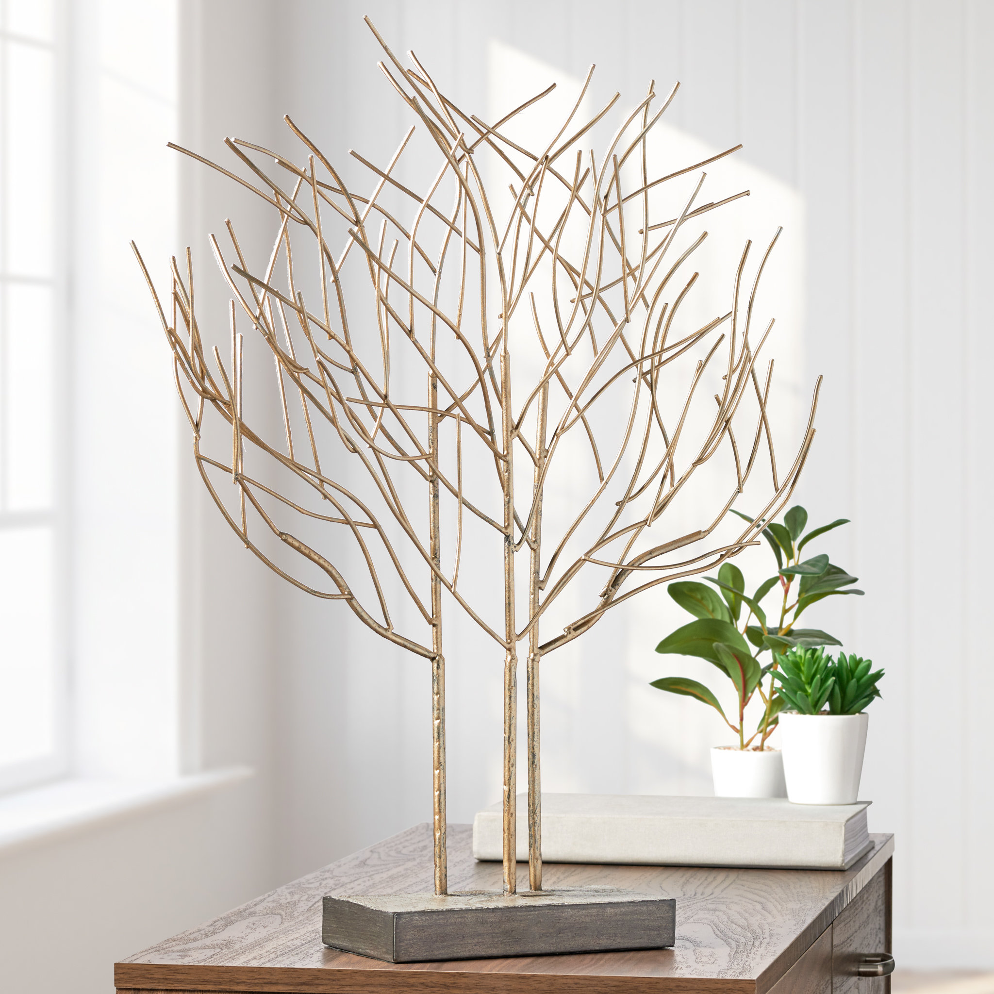 Charlton Home® Hash Grove of Trees Handmade Metal Sculpture on Stand ...