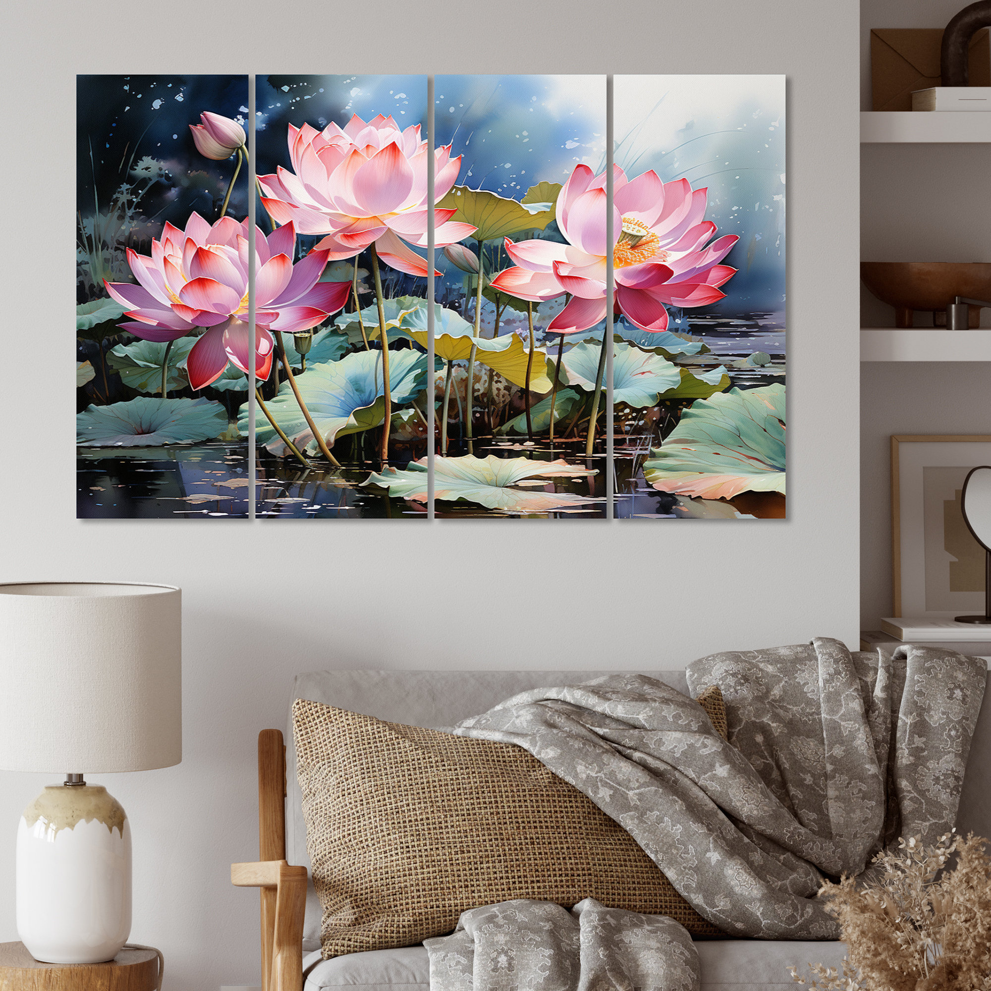 Design Art China Art Lotus Pond I - Chinese Canvas Wall Art - 4 Panels ...